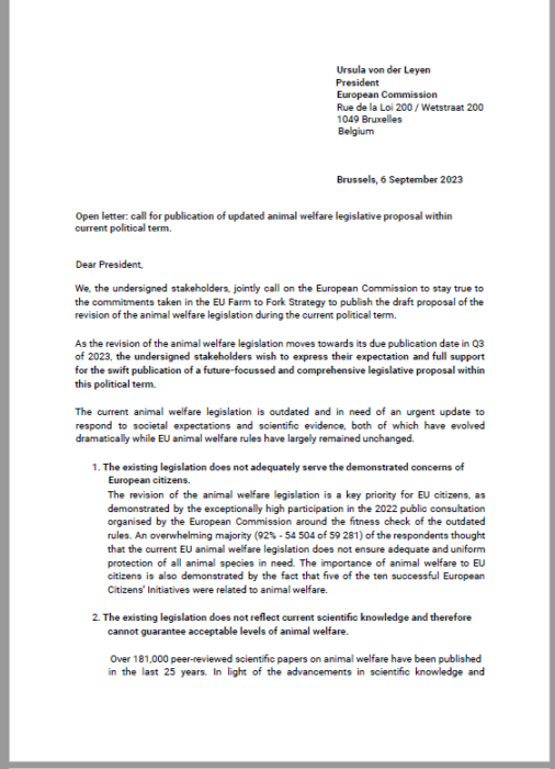 Open letter: call for publication of updated animal welfare legislative ...